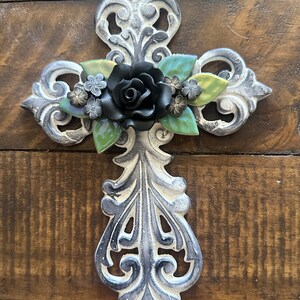 White and Black Cross - Black Rose - Etsy