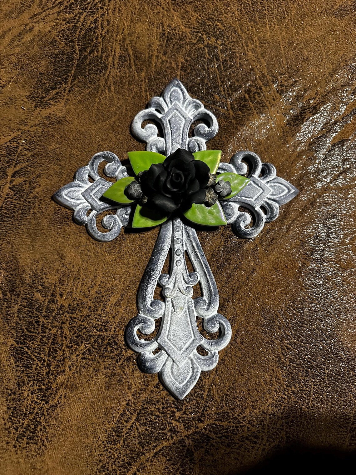 White and Black Cross - Black Rose - Etsy