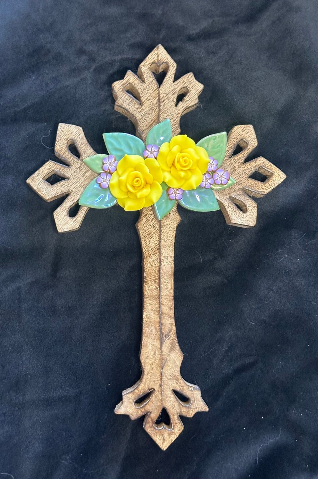 Garden Blessings Hand-carved Cross - Yellow Roses - Etsy