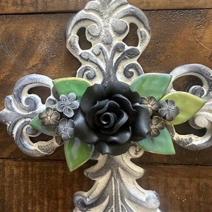 White and Black Cross - Black Rose - Etsy