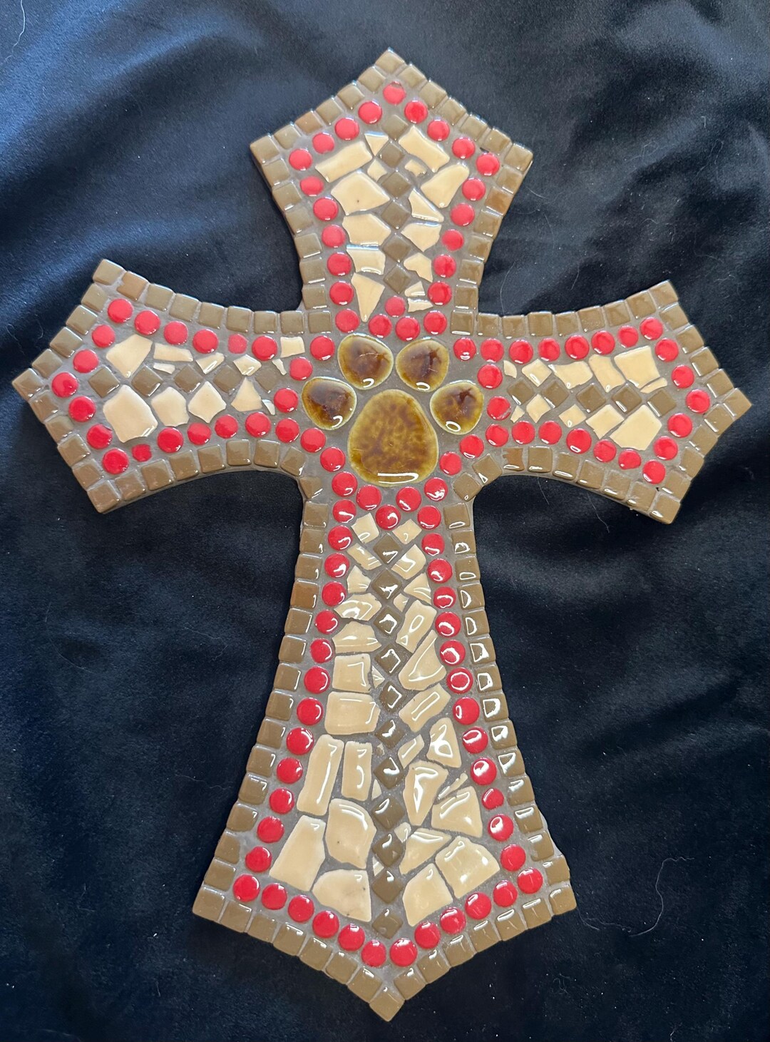 Pet Paw Cross - Red and Brown - Etsy