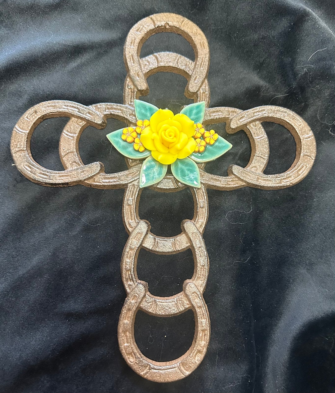 Cast Iron Horseshoe Cross - Yellow Rose - Etsy
