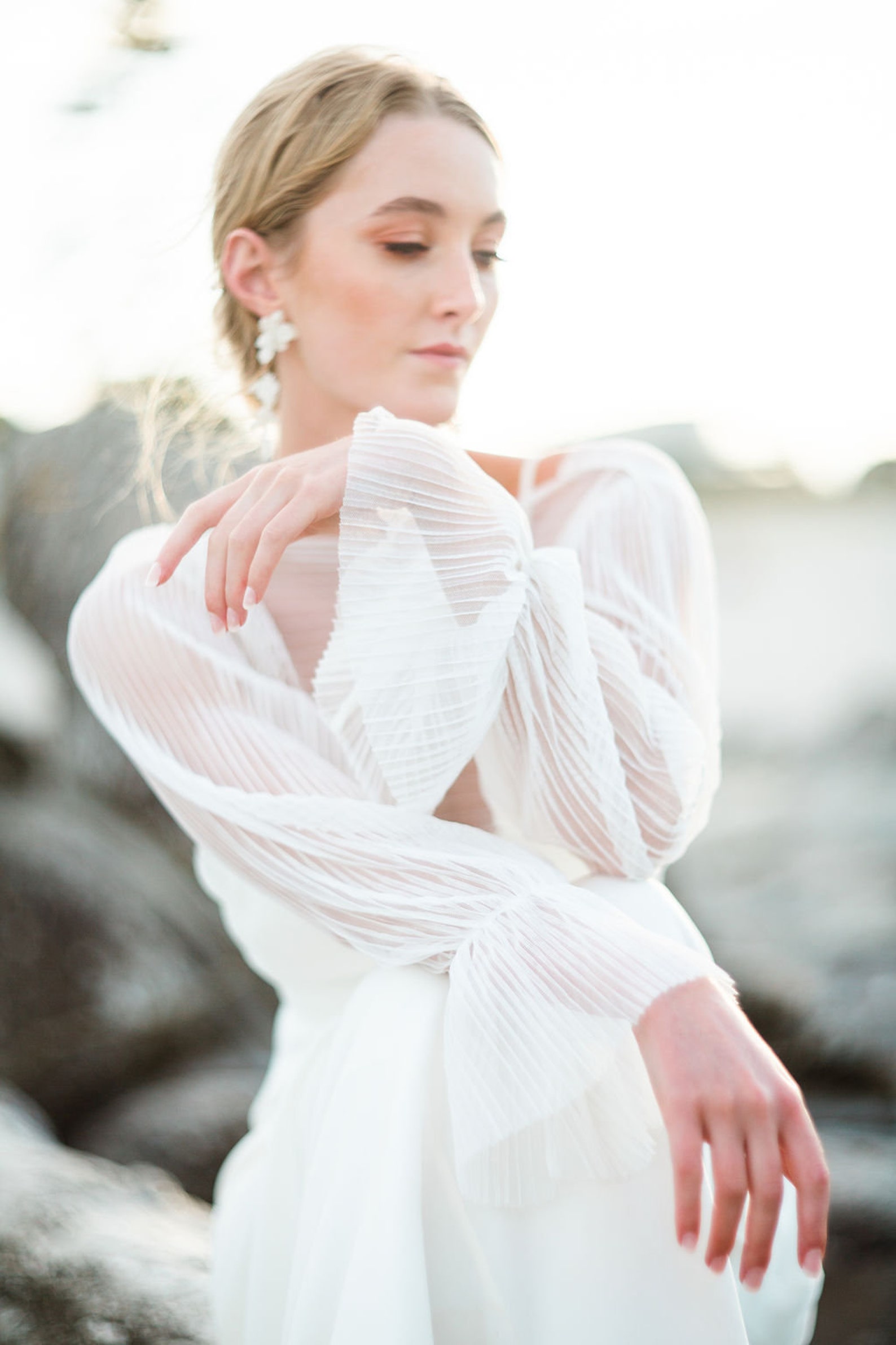 Kate Top. Pleated Tulle Bridal Top With Volume Sleeves. - Etsy
