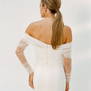 Paris Top. Pleated Tulle off the Shoulder Overlay With Rouched Sleeves ...