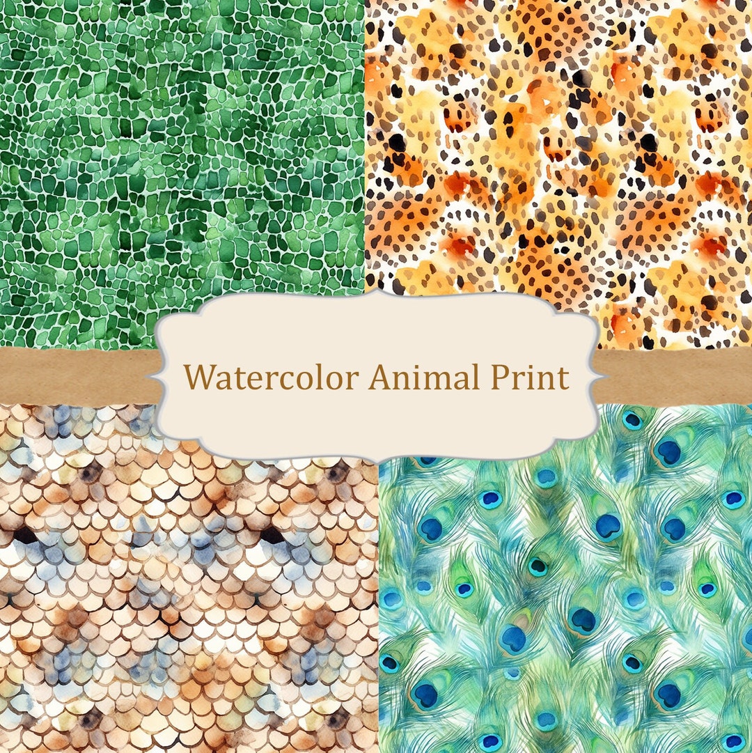 Classic Animal Print Watercolor Seamless Pattern: Tiger Cheetah Zebra ...