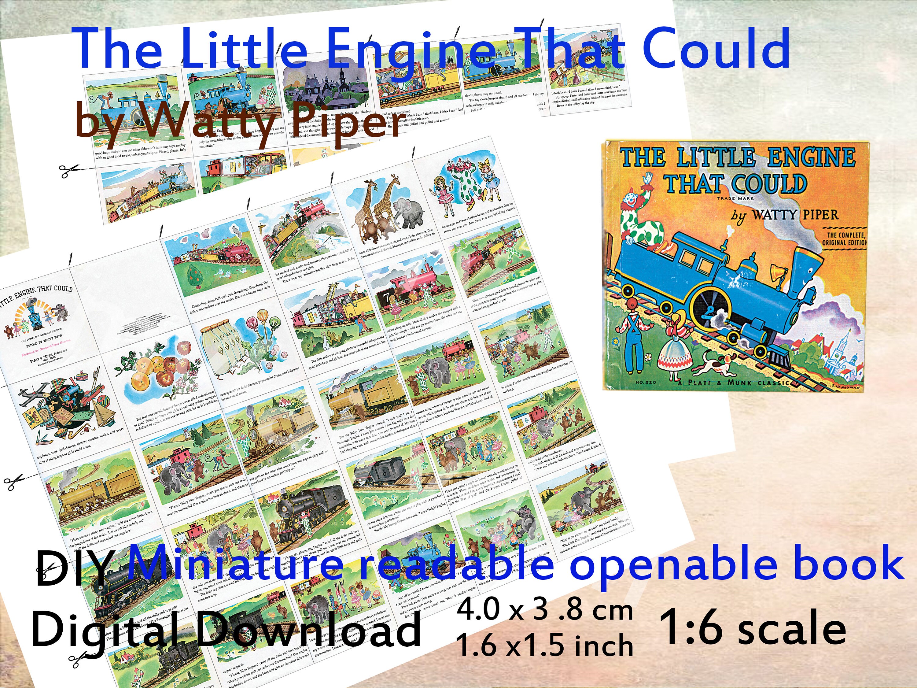 DIY Dollhouse Miniature Book - Little Engine That Could, Doll Mini Book ...