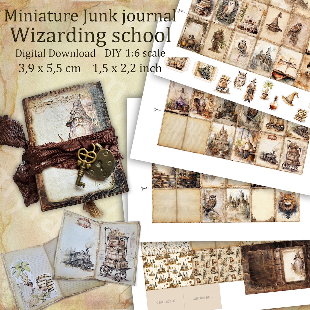 Wizarding School Miniature Junk Journal Kit - 70 Pages, 7 Fuzzy Cuts, 3 ...