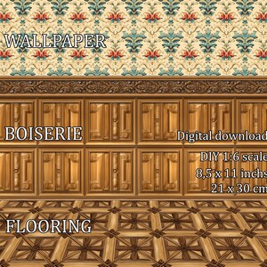 Wallpaper Flooring Boiserie for Doll Diorama in Victorian Era Style, 1: ...