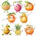 Watercolor Kawaii Fruit Clipart Set: Funny Food Characters Clipart, 29 ...