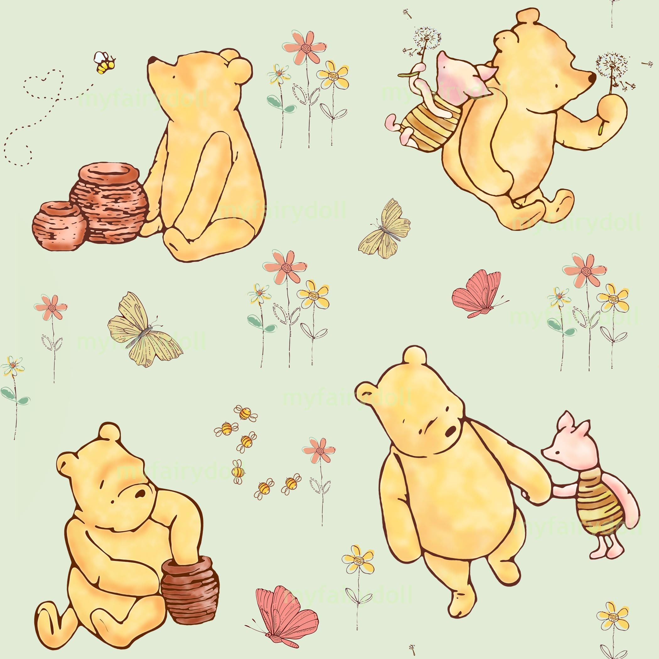 Classic Winnie the Pooh Seamless Patterns: 4 Pastel Watercolor Digital ...