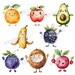 Watercolor Kawaii Fruit Clipart Set: Funny Food Characters Clipart, 29 ...