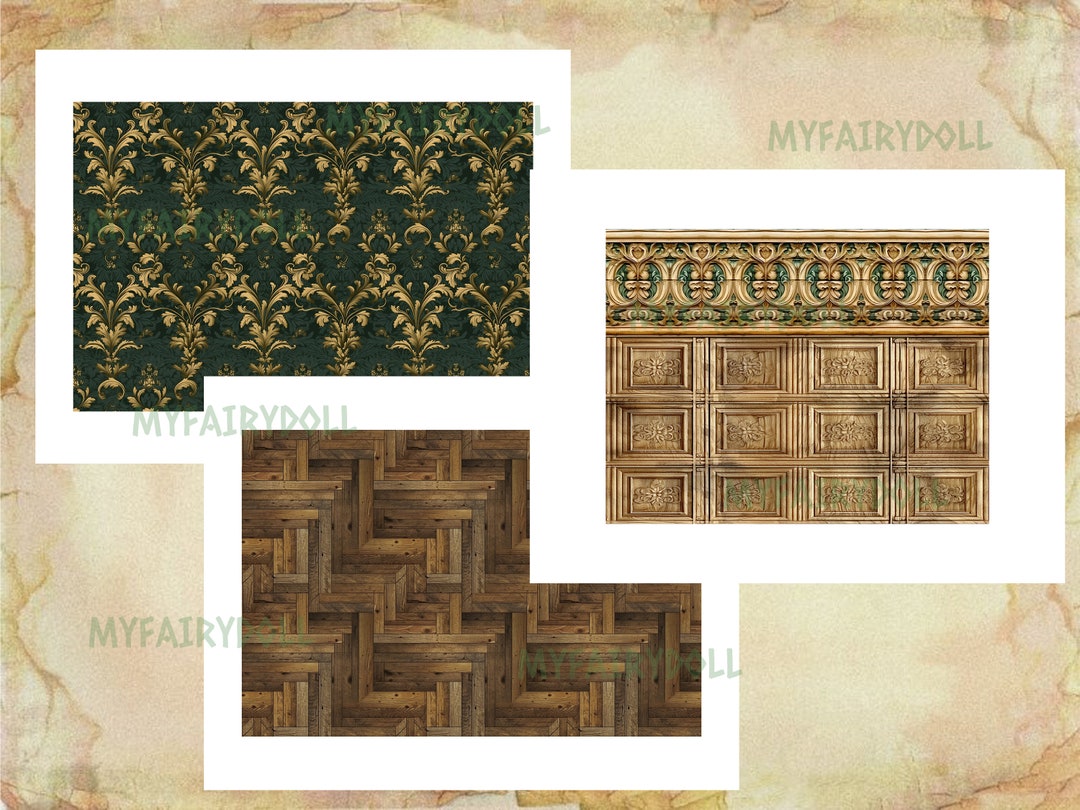 Printable Dollhouse Miniature, Victorian Wallpaper, Wooden Texture ...
