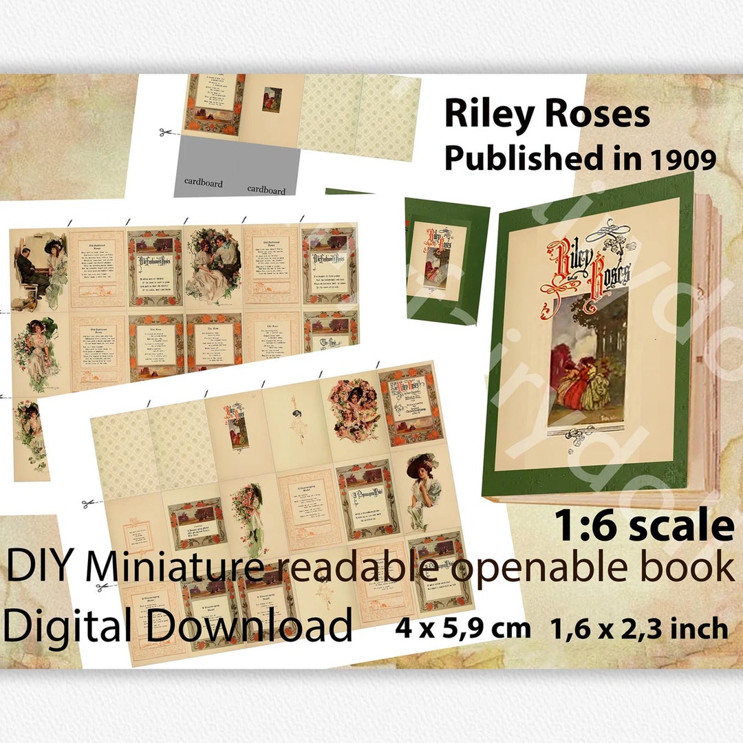 DIY Doll Miniature Art Book With 40 Pages: Riley Roses, Dollhouse ...