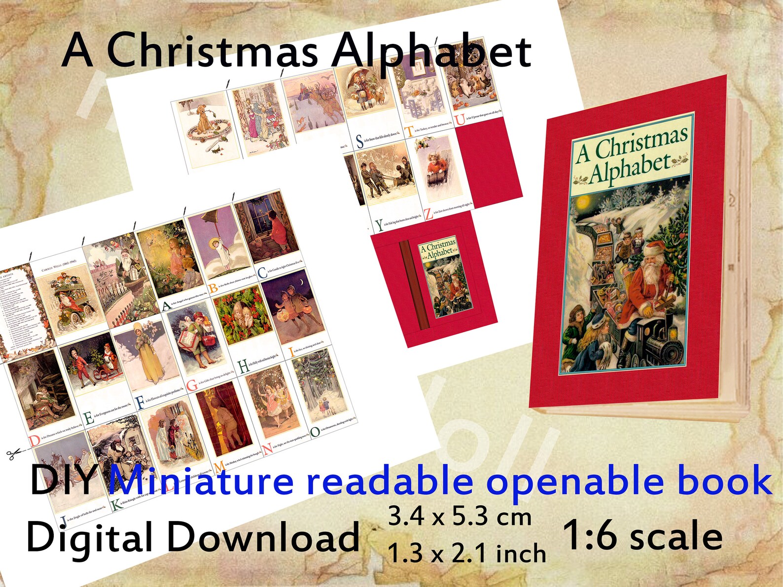 Printable Miniature Book DIY A Christmas Alphabet Doll Mini | Etsy