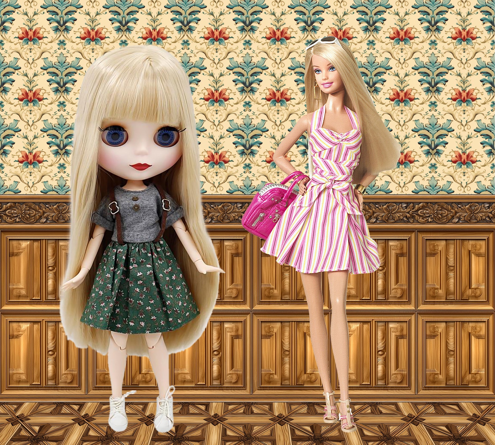 Wallpaper Flooring Boiserie for Doll Diorama in Victorian Era Style, 1: ...