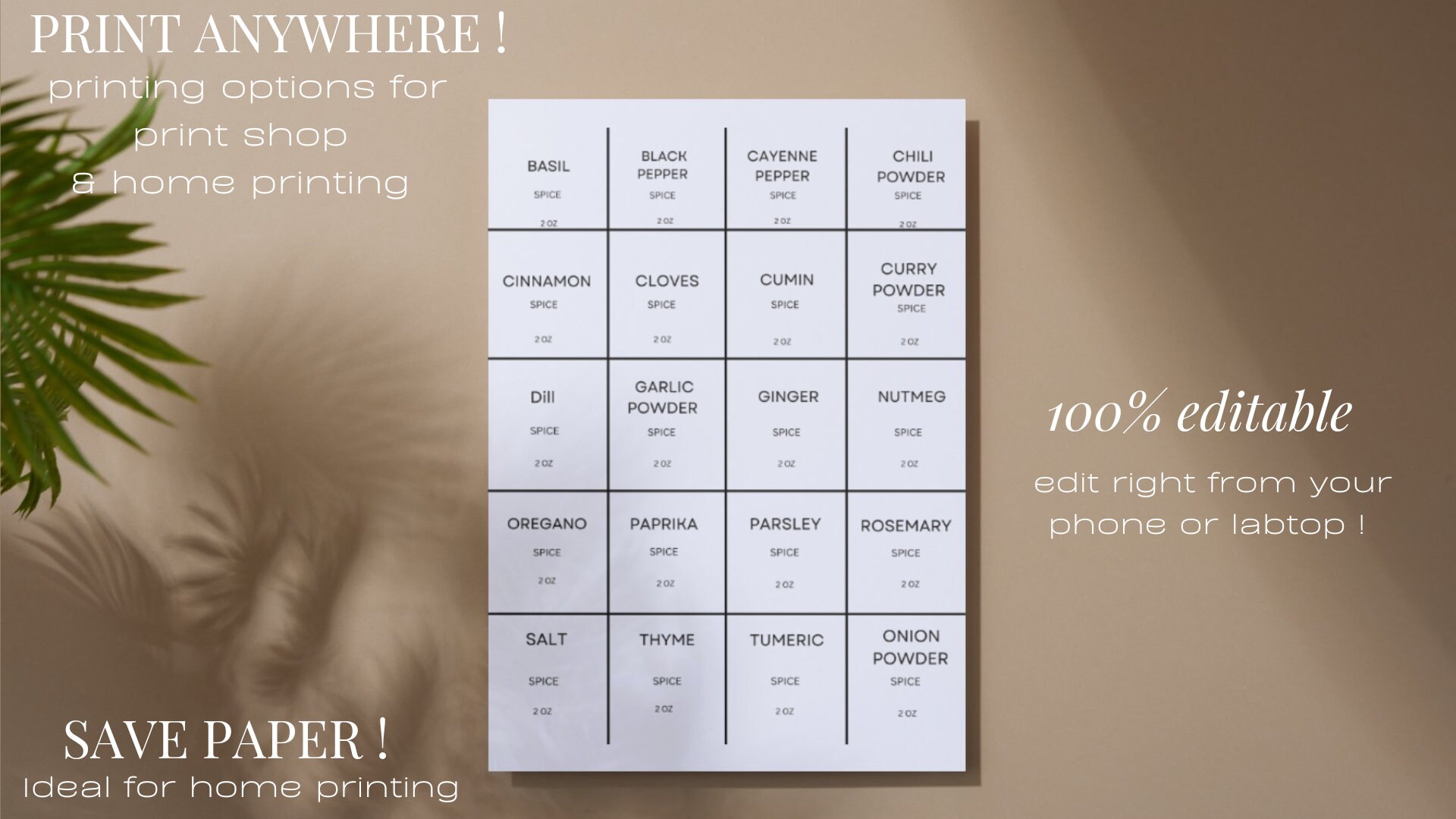 Spice Jar Labels Template, Spice Jar Label, DIY Spice Label, Modern ...