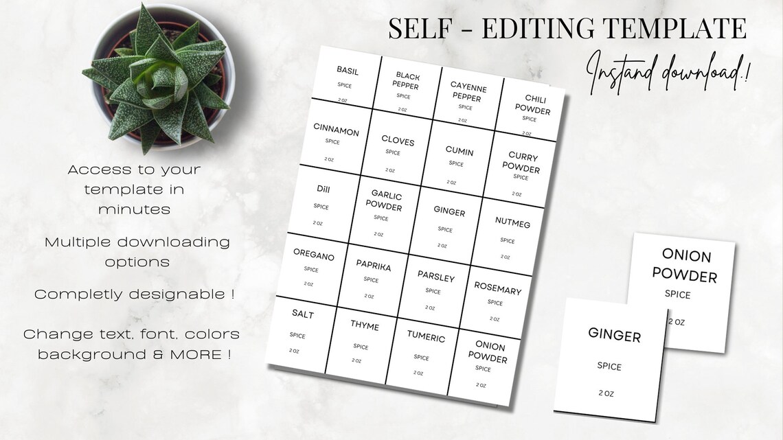 Spice Jar Labels Template, Spice Jar Label, DIY Spice Label, Modern ...
