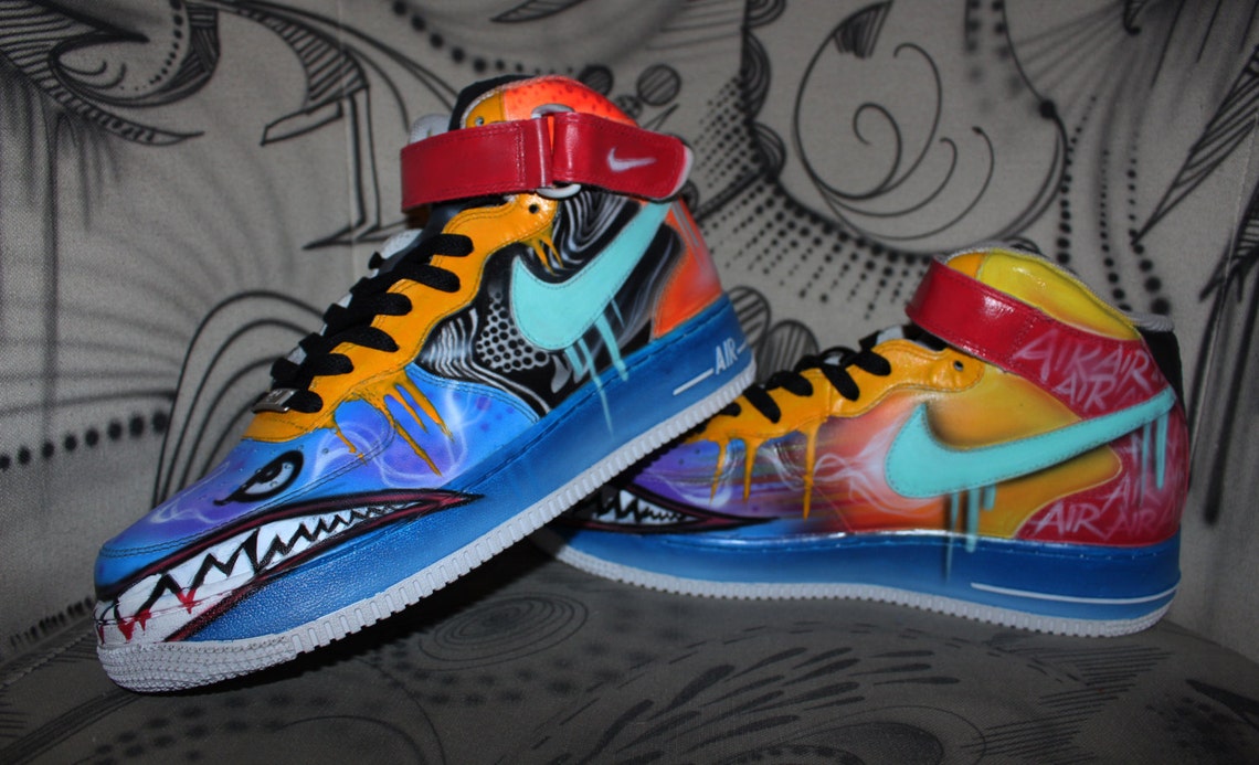 Custom Painted Nike AIR FORCE 1 One Special Sharkmouth Style ***SALE ...