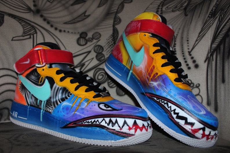 Custom Painted Nike AIR FORCE 1 One Special Sharkmouth Style ***SALE ...