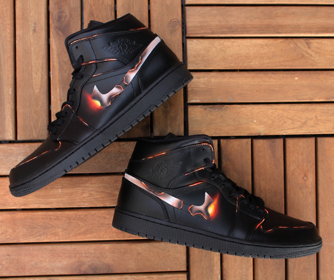 Custom Nike Air Jordan 1 Retro Mid “burning Swoosh” Unique and ...
