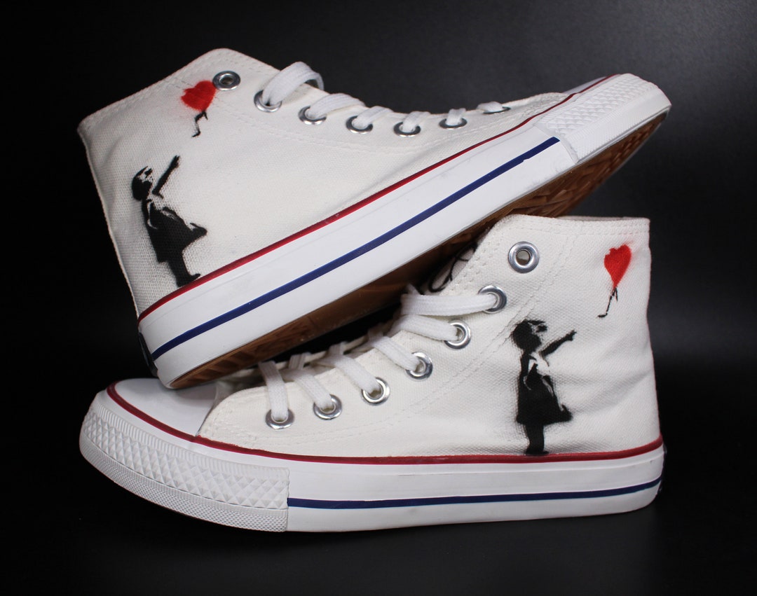 Custom Dac Crew Canvas Sneakers "banksy Balloon Girl" Themed *unique ...
