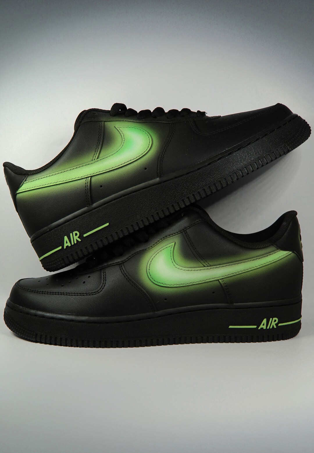 Custom Nike Air Force 1 “green Glow Swoosh” Unique and Handpainted ...