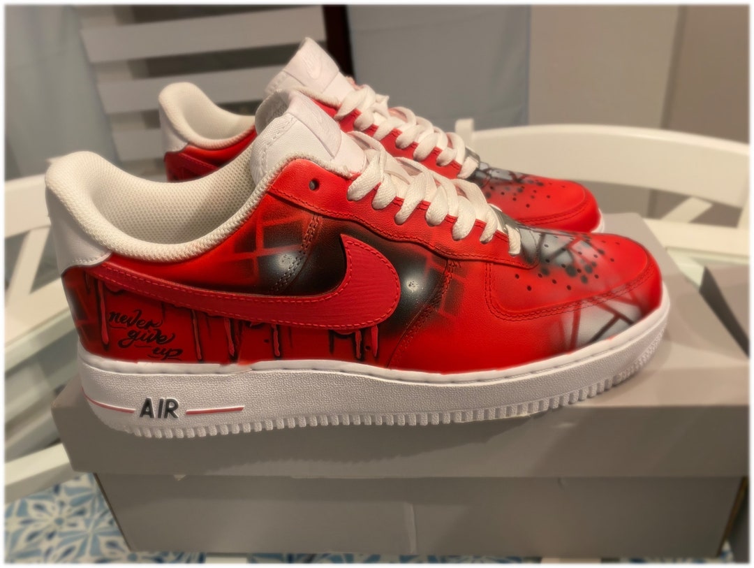 Custom Nike Air Force 1 „ Red Abstract“ Unique and Handpainted Sneaker ...