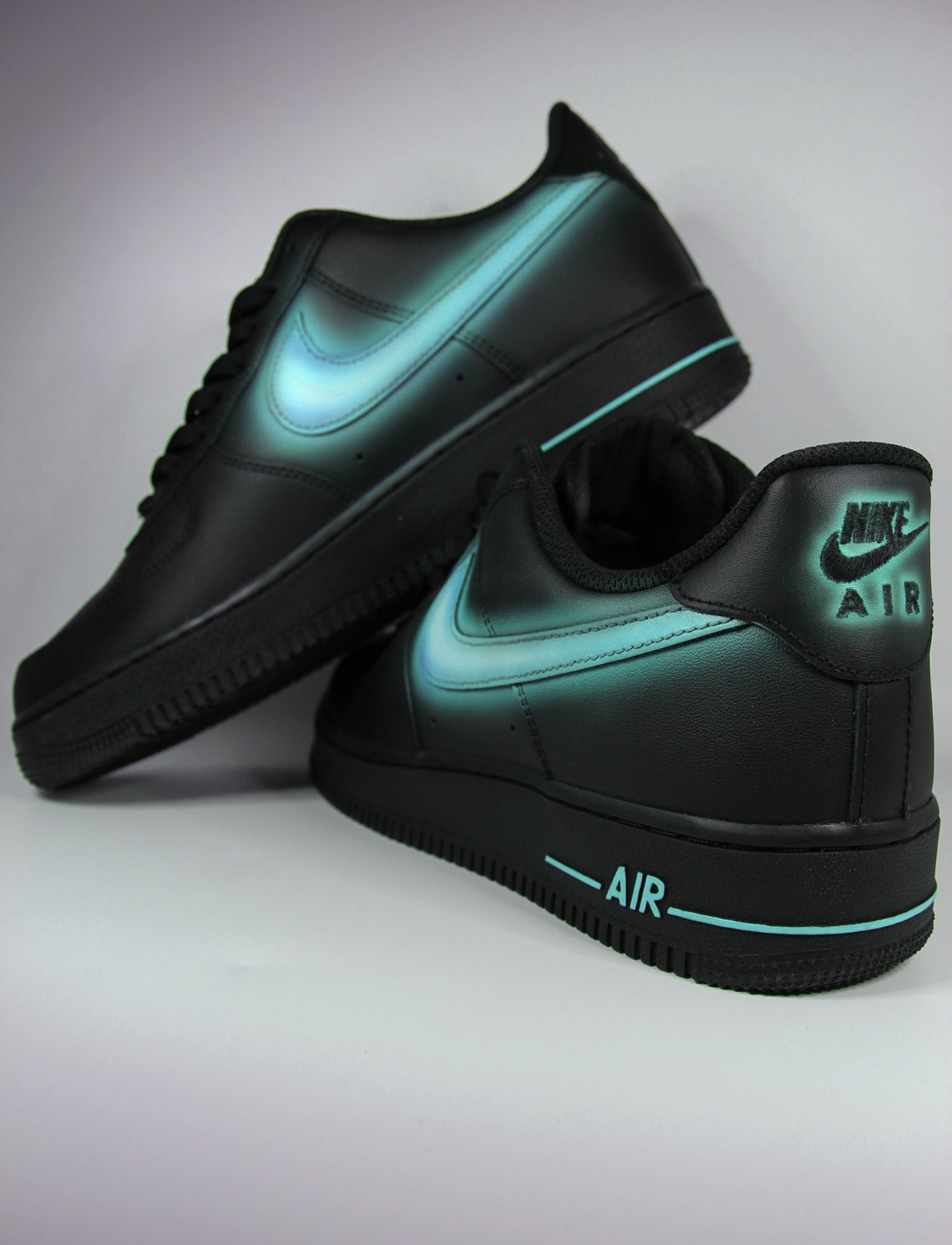 Custom Nike Air Force 1 “mint Glow Swoosh” Unique and Handpainted ...