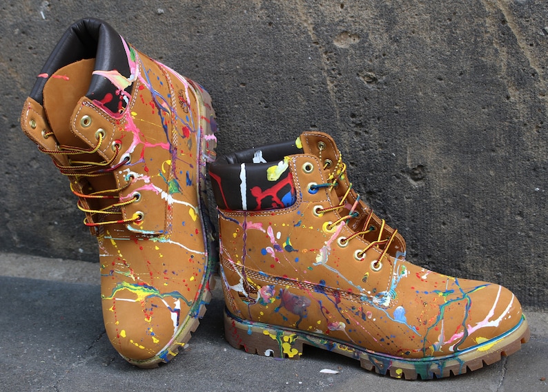 Custom painted Timberland Boots Colour Splash Art Style Funky | Etsy