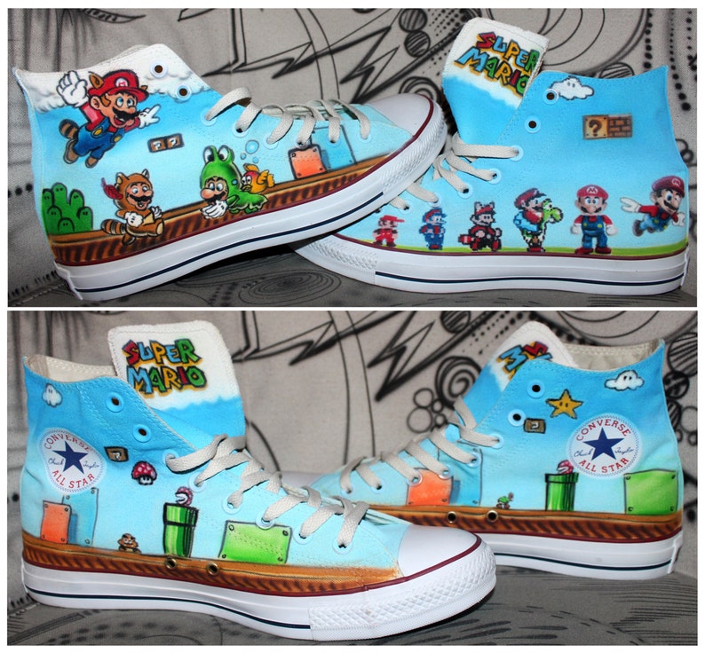 Converse Chucks Allstar Super Mario Theme Customized Airbrush Graffiti ...