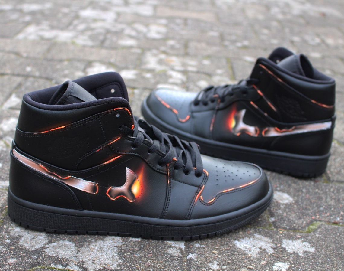 Custom Nike Air Jordan 1 Retro Mid “burning Swoosh” Unique and ...