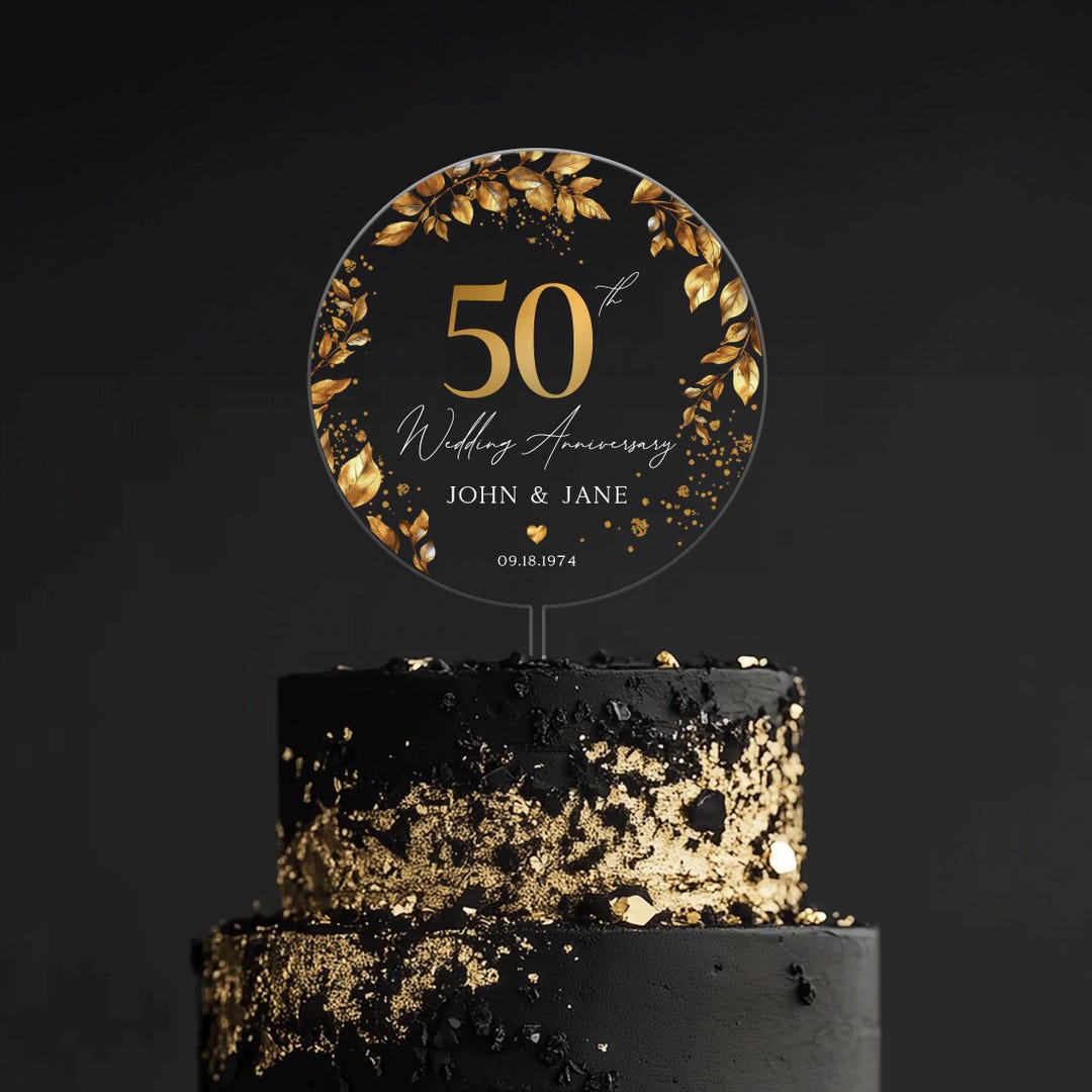 50th Anniversary Cake Topper, Gold Wedding Anniversary Cake Topper ...