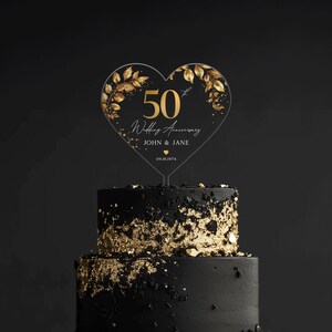 50th Anniversary Cake Topper, Gold Wedding Anniversary Cake Topper ...