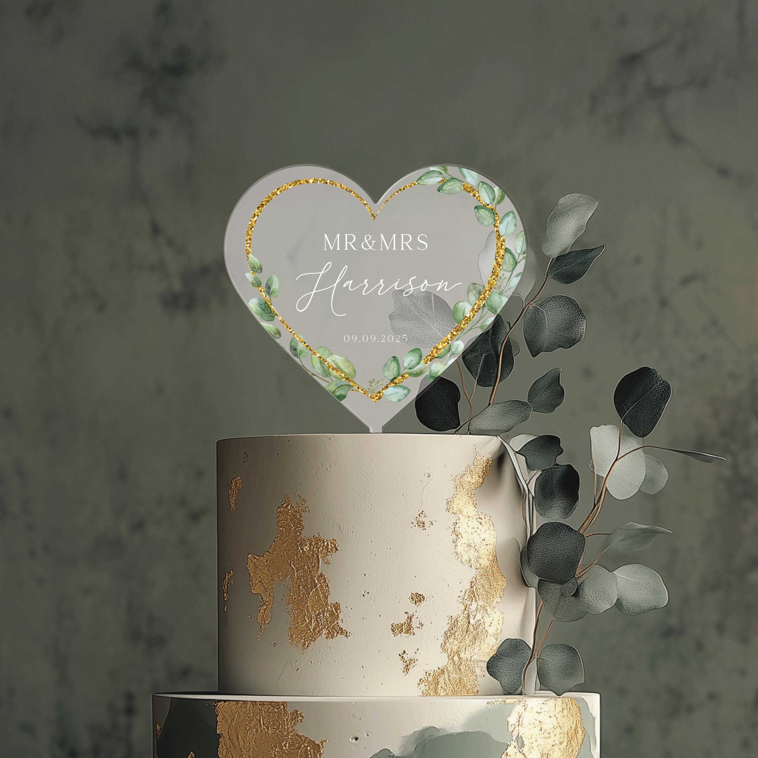 Floral Wreath Wedding Cake Topper, Acrylic Cake Topper for Wedding ...