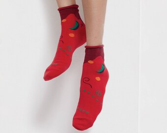 Red heel socks | Etsy