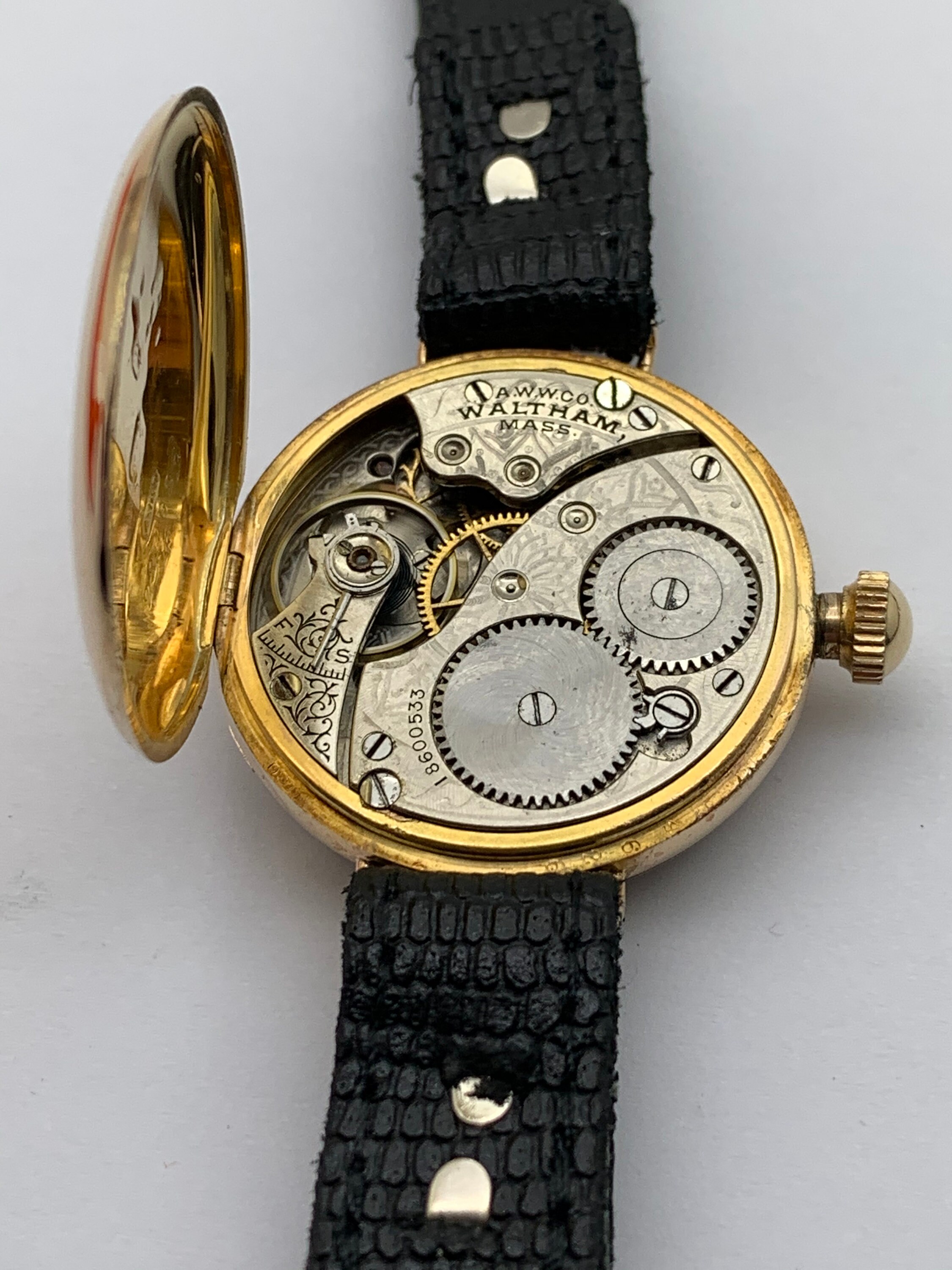 Waltham 1912 Trench Watch, AKA WW1 Watch, Solid 9 Karat Yellow Gold ...
