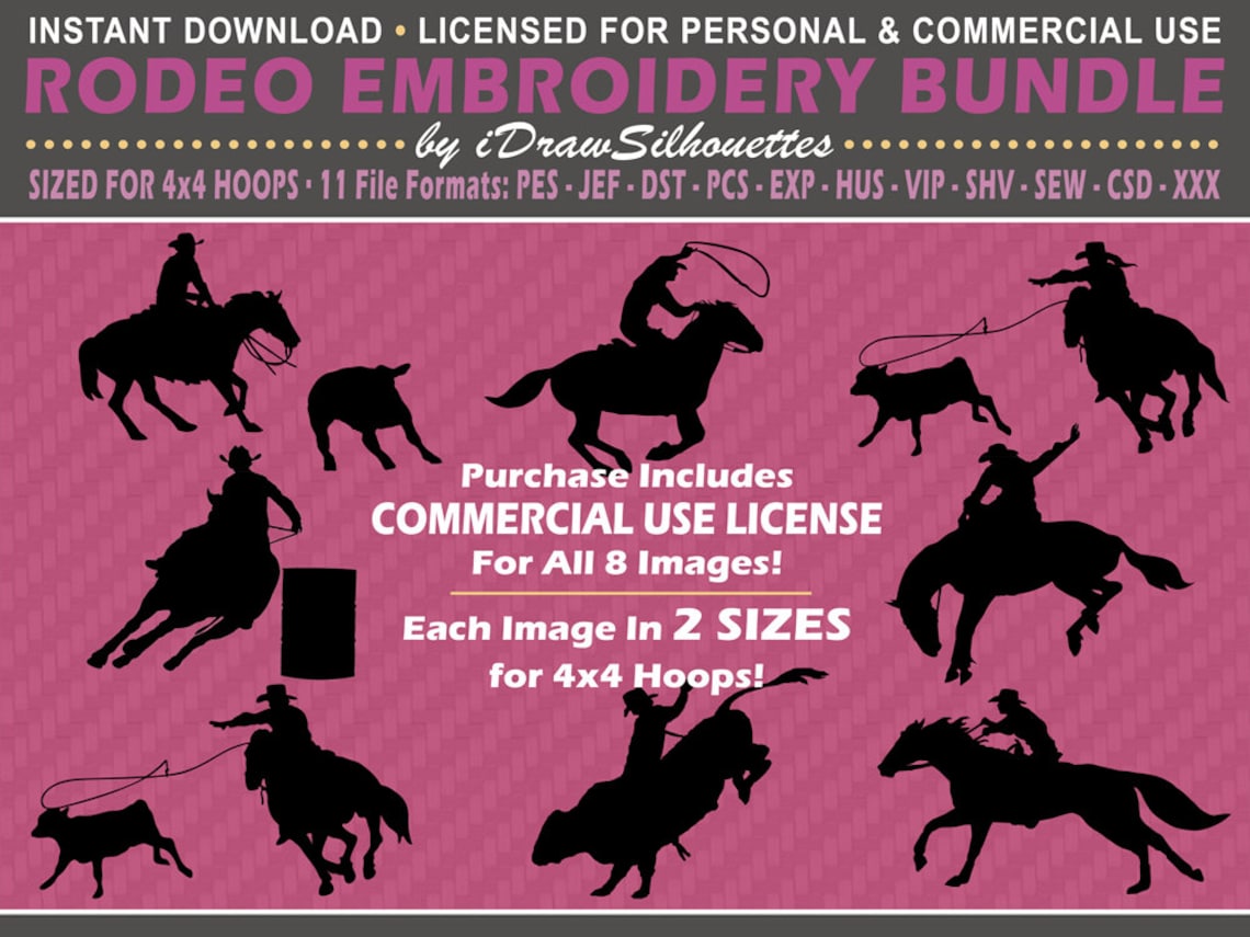 COMMERCIAL USE LICENSE - Rodeo / Cowboy Embroidery Bundle - 8 Images ...