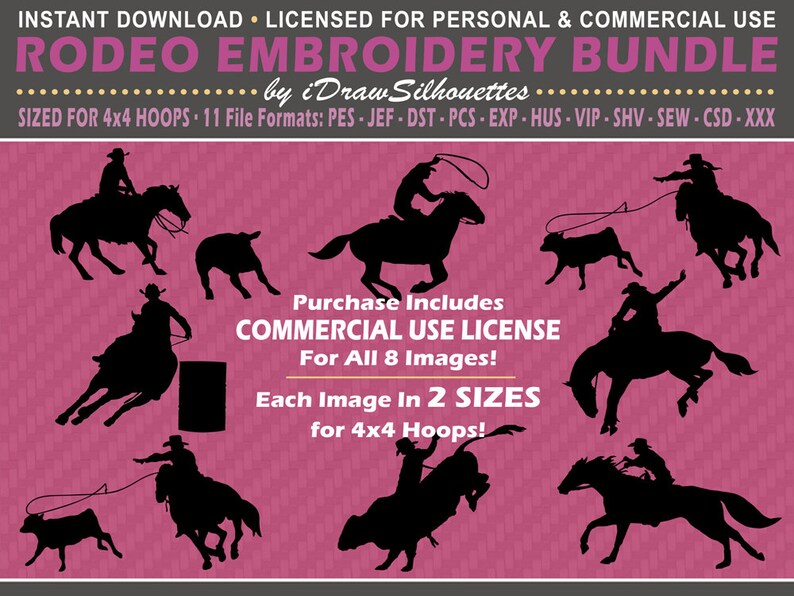 COMMERCIAL USE LICENSE - Rodeo / Cowboy Embroidery Bundle - 8 Images ...