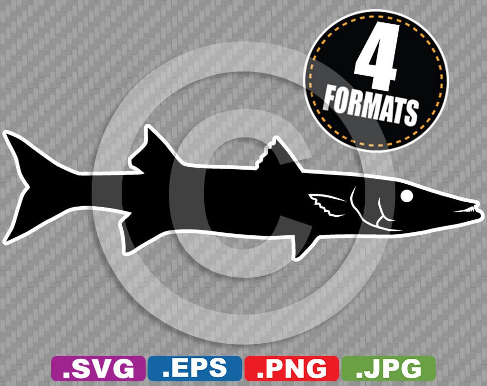 Barracuda Fish Clip Art Image SVG Cutting File Plus Eps vector, Jpg ...