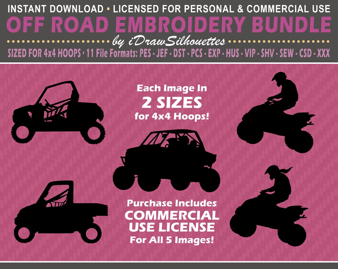 COMMERCIAL USE - Off-road / ATV Embroidery Bundle - 5 Images / 2 Sizes ...
