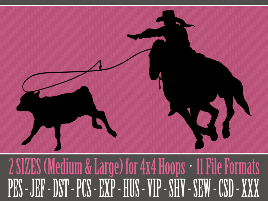 Rodeo Cowgirl- Calf Roping - Machine Embroidery Design Files - 2 Sizes ...