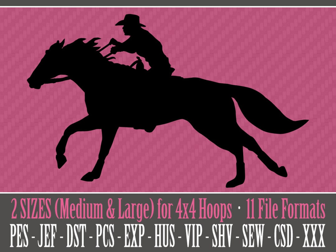 Rodeo Barrel Racing Cowgirl on Horseback - Machine Embroidery Design ...