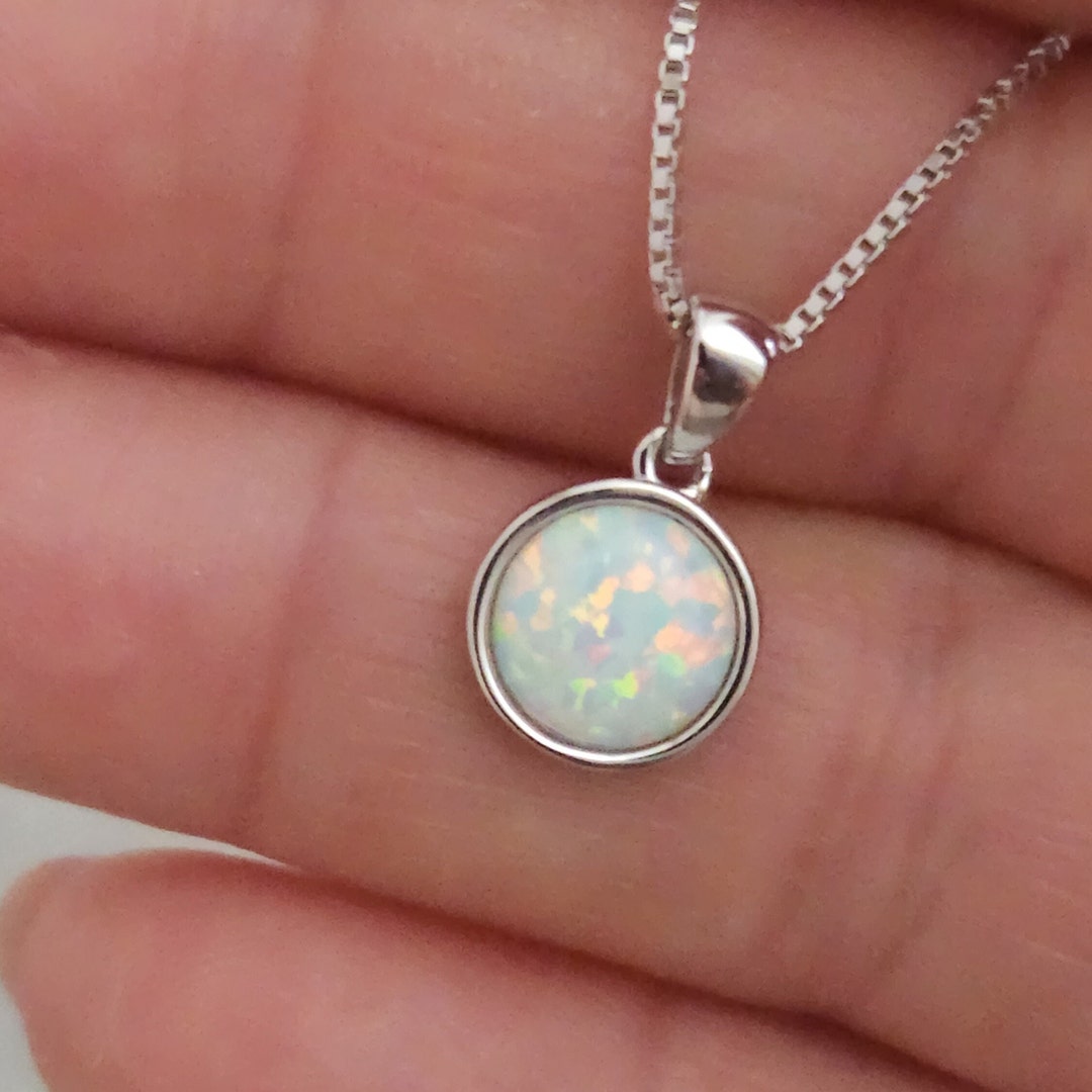 Silver Necklace, White Opal Necklace,opal Jewelry,silver Opal Necklace ...