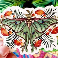 Luna Moth Sticker, Vinyl Sticker, Moonflowers, Waterproof and Weather ...