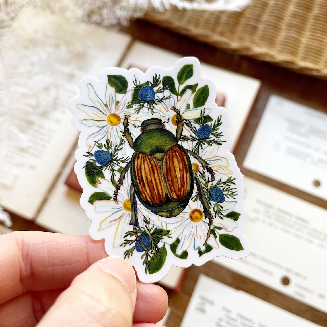 June Bug Magnet: Watercolor Beetle Art, Floral Foliage - Etsy