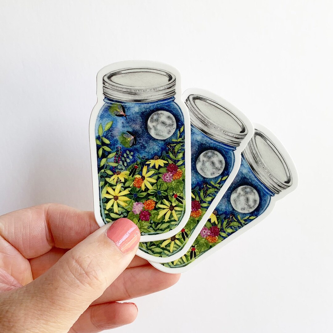 Firefly Jar Waterproof Sticker Pack: Floral Moon Decal - Etsy
