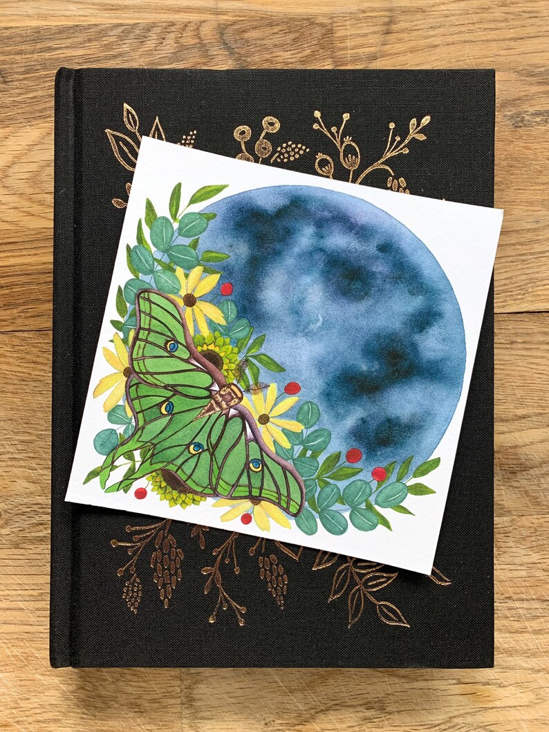 Moth Greeting Card of Luna Moth or Lunar Moth Card with moon | Etsy