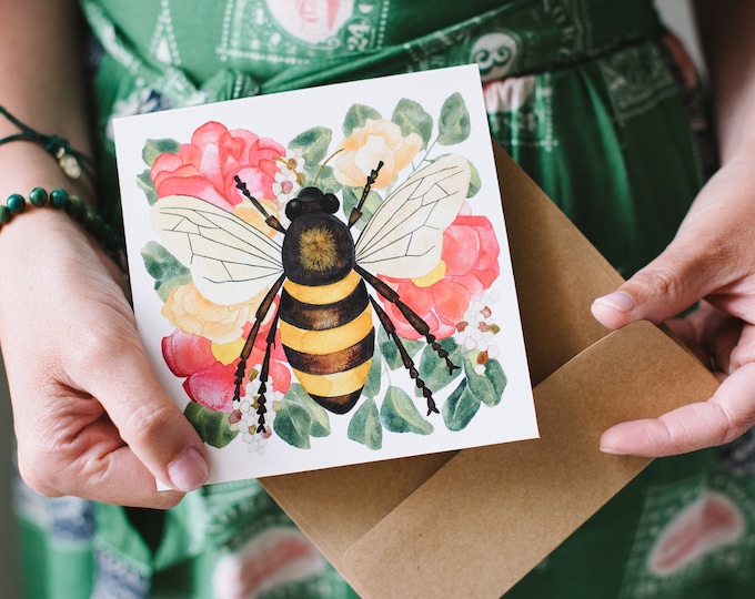 Bee Card, Blank Greeting Cards With Envelope Thank You Note Busy Bee ...