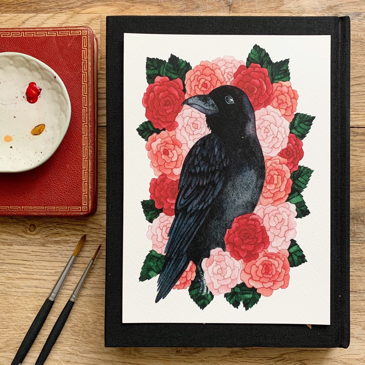 Raven Art of Crow Painting for tattoo art print | Etsy