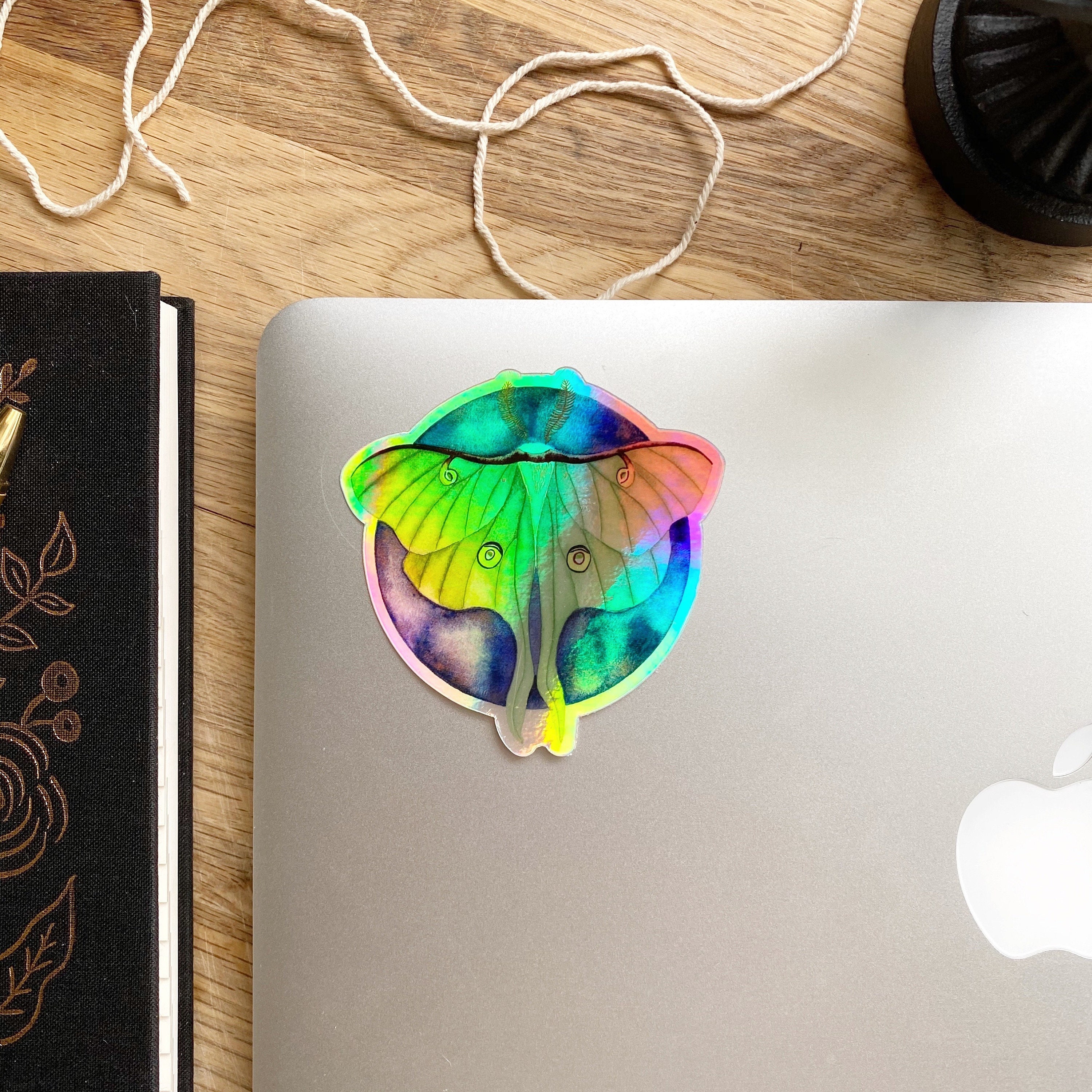 Moon Sticker With Luna Moth of Celestial Decal, Holographic Sticker - Etsy